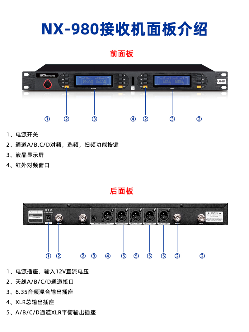 NX-980 专业U段一拖四无线话筒(方杆)-NX系列（高稳定性 可调频）-诺讯电声科技-FIR音频处理器|功放源头厂家_恩平市诺讯电声科技器材厂